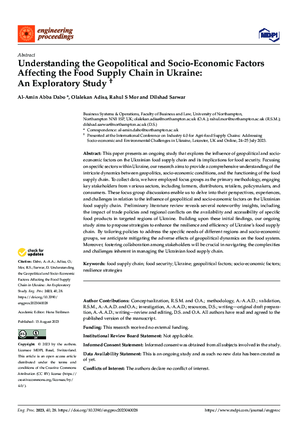 (PDF) Understanding the Geopolitical and Socio-Economic Factors Affecting the Food Supply Chain ...