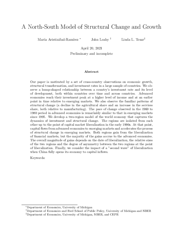 (PDF) A North-South Model of Structural Change and Growth