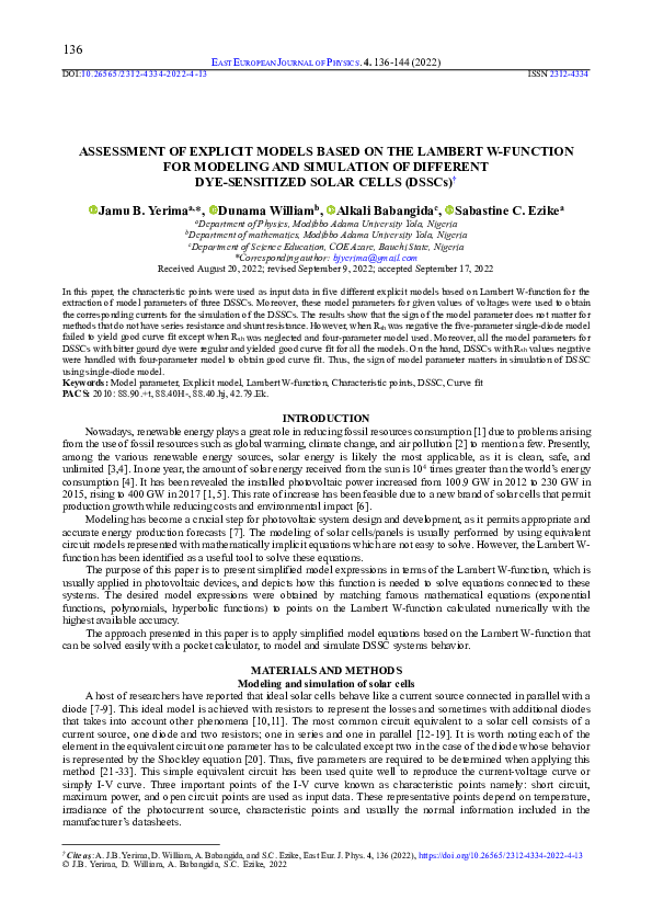 (PDF) Assessment of Explicit Models Based on the Lambert W-Function for ...