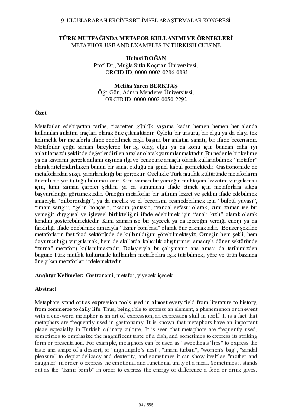 (PDF) TÜRK MUTFAĞINDA METAFOR KULLANIMI VE ÖRNEKLERİ METAPHOR USE AND ...