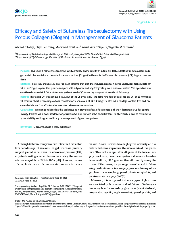 (PDF) Effectiveness and safety of Sutureless Trabeculectomy with using ...