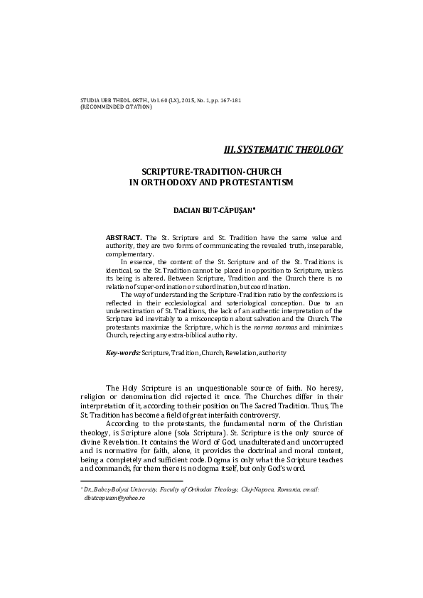 (PDF) Scripture-Tradition-Church in Orthodoxy and Protestantism