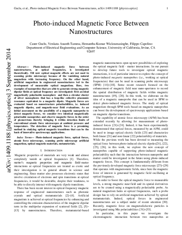 (PDF) Photoinduced magnetic force between nanostructures
