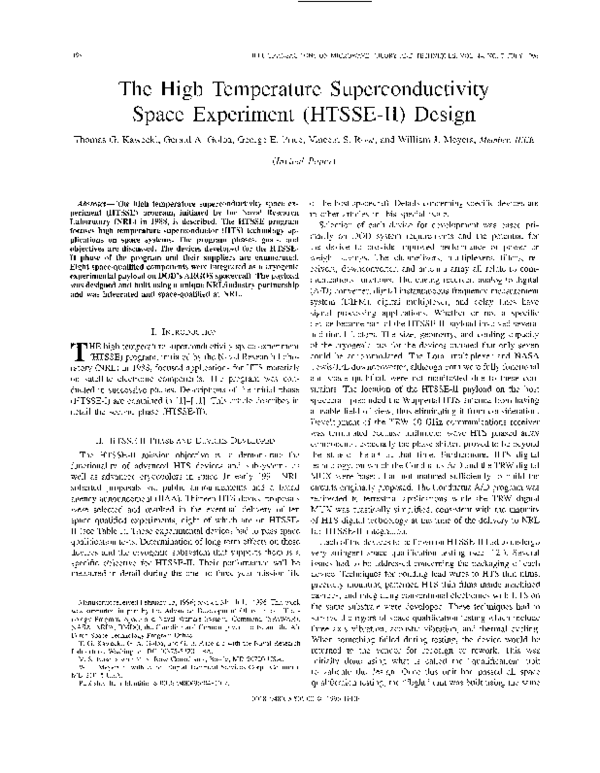 (PDF) The High Temperature Superconductivity Space Experiment: HTSSE I-Components and HTSSE II ...