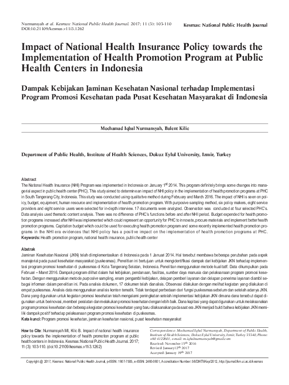 (PDF) The Impact of National Health Insurance Policy to the ...