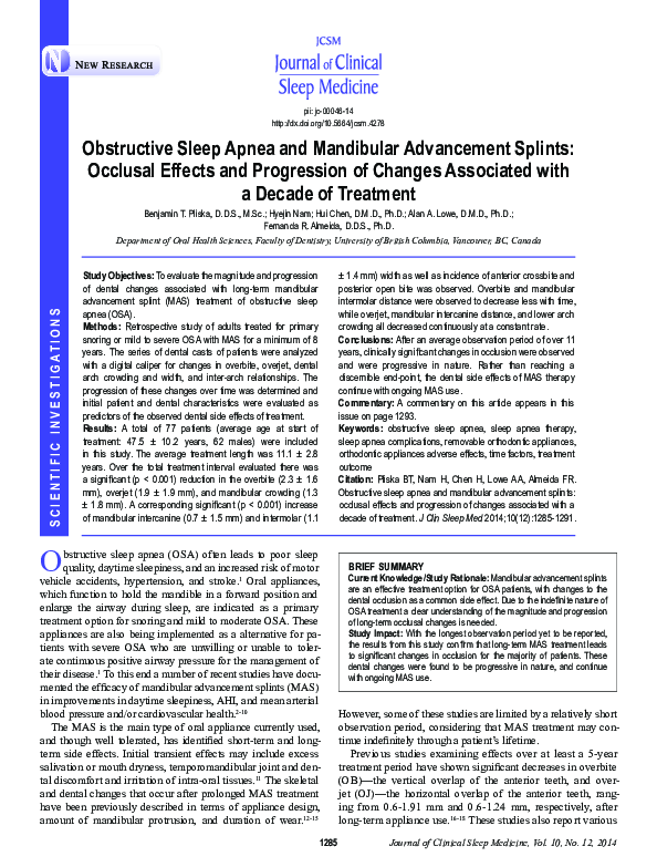 (PDF) Obstructive sleep apnea and mandibular advancement splints ...
