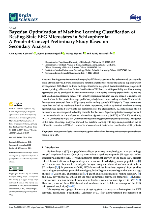 Pdf Bayesian Optimization Of Machine Learning Classification Of Resting State Eeg Microstates