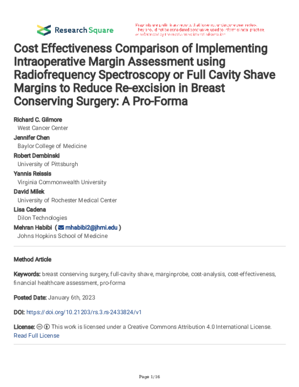 (PDF) Cost Effectiveness Comparison of Implementing Intraoperative ...