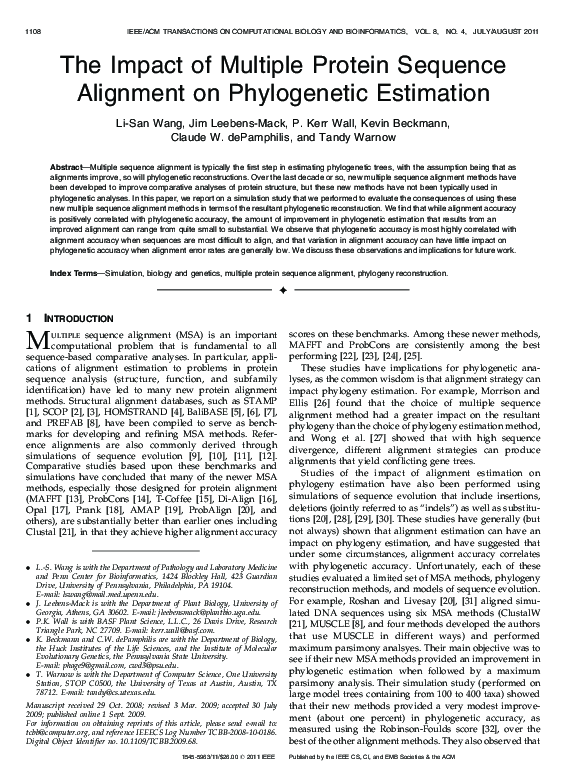 (PDF) The Impact of Multiple Protein Sequence Alignment on Phylogenetic Estimation