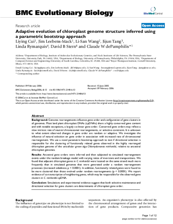 (PDF) Adaptive evolution of chloroplast genome structure inferred using ...