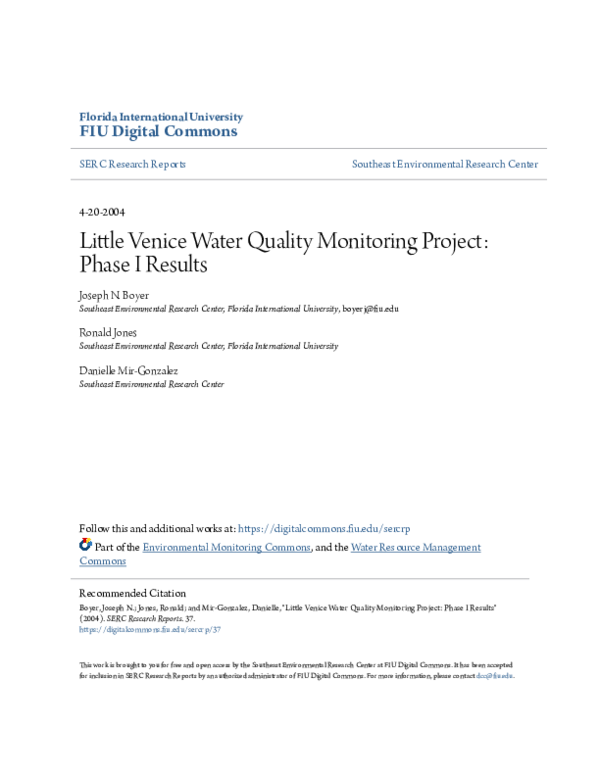 (PDF) Little Venice Water Quality Monitoring Project: Phase I Results