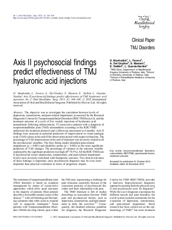 (PDF) Axis II psychosocial findings predict effectiveness of TMJ ...