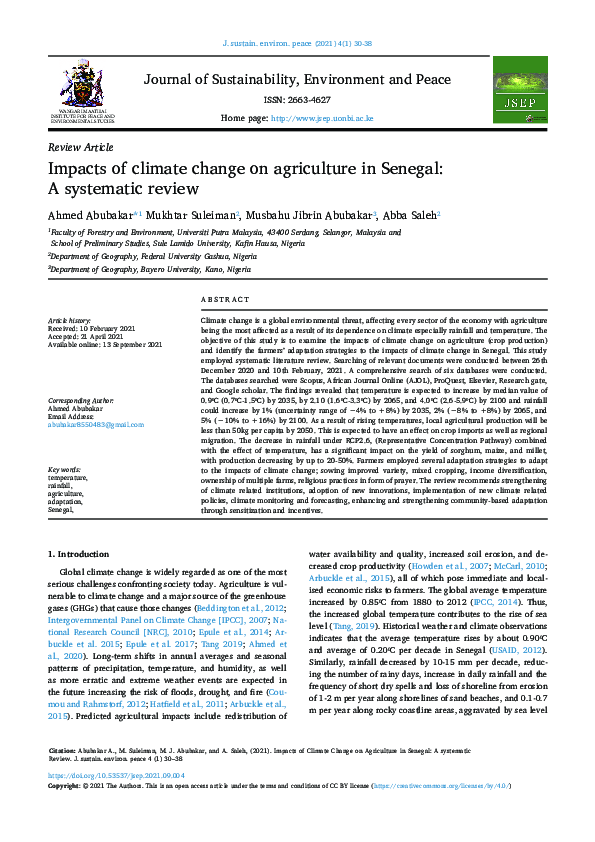 (PDF) Climate Change Effects on Senegalese Agriculture: A Review