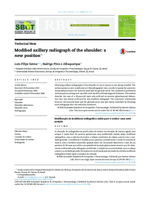 (PDF) Modified axillary radiograph of the shoulder: a new position