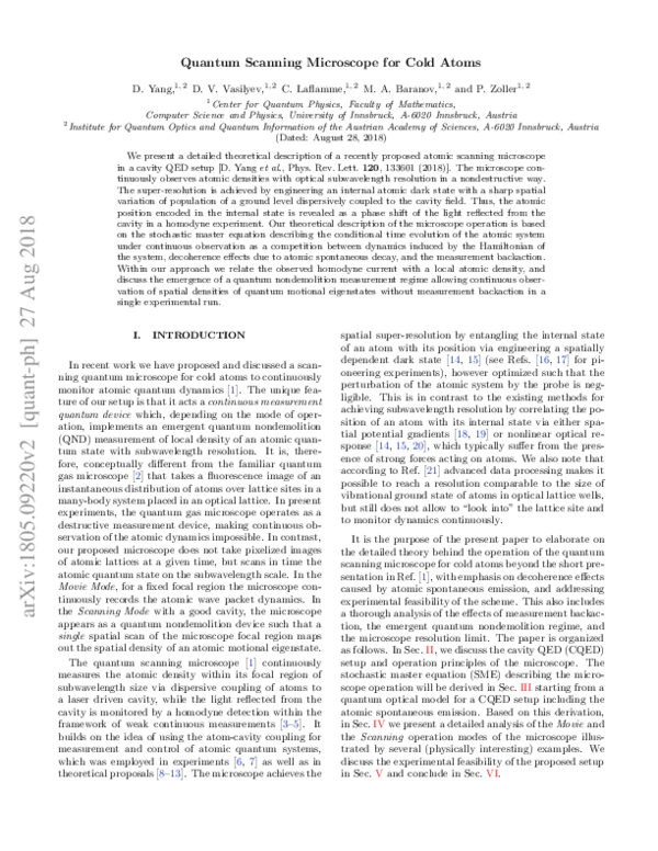 (PDF) Quantum scanning microscope for cold atoms | Denis Vasilyev ...
