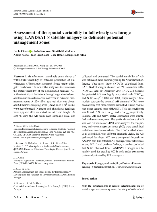 (PDF) Assessment of the spatial variability in tall wheatgrass forage using LANDSAT 8 satellite ...