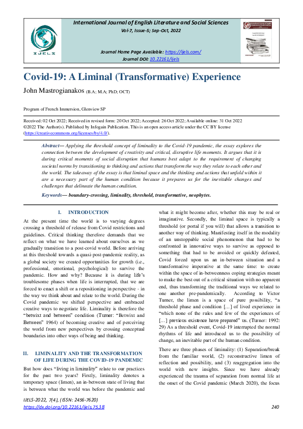 (PDF) Covid-19: A Liminal (Transformative) Experience