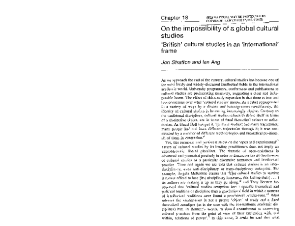 (PDF) On the impossibility of a global cultural studies