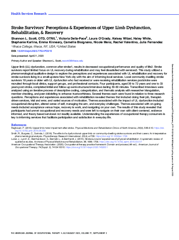 (PDF) Stroke Survivors’ Perceptions & Experiences of Upper Limb ...