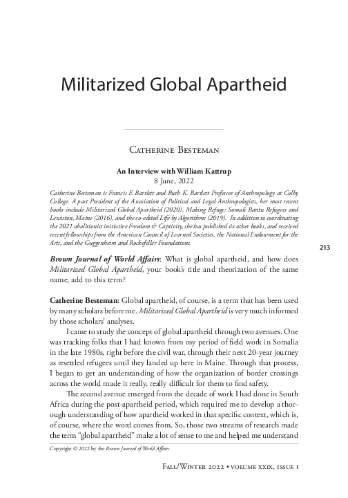(PDF) Militarized Global Apartheid, An Interview with William Katrup