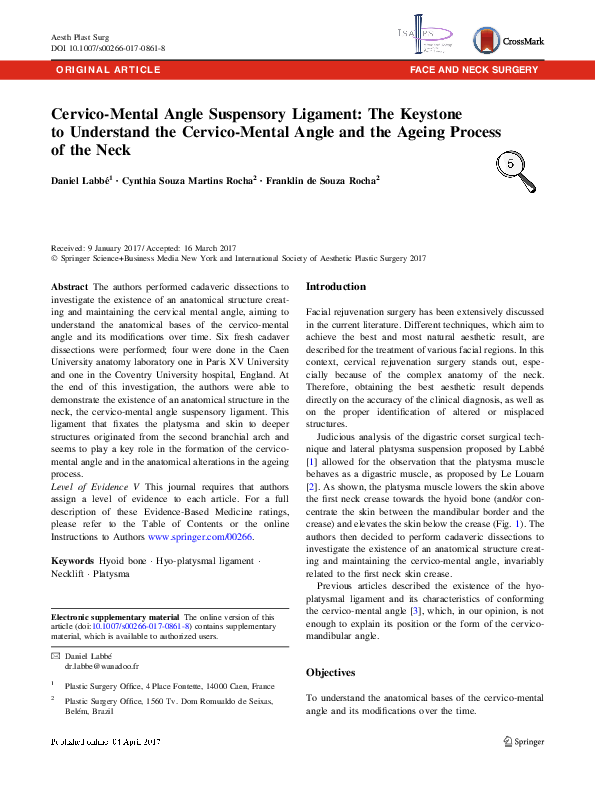 (PDF) Cervico-Mental Angle Suspensory Ligament: The Keystone to ...