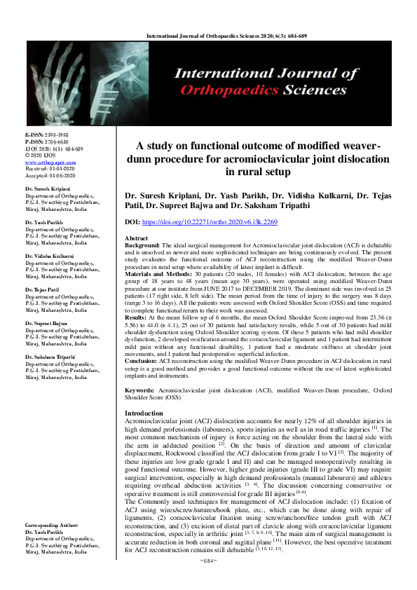 (PDF) A study on functional outcome of modified weaver-dunn procedure ...
