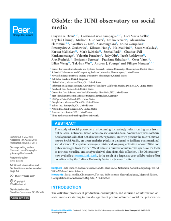 (PDF) OSoMe: the IUNI observatory on social media | Mark Meiss ...