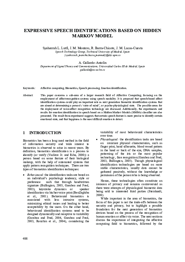 (PDF) Expressive Speech Identifications Based on Hidden Markov Model