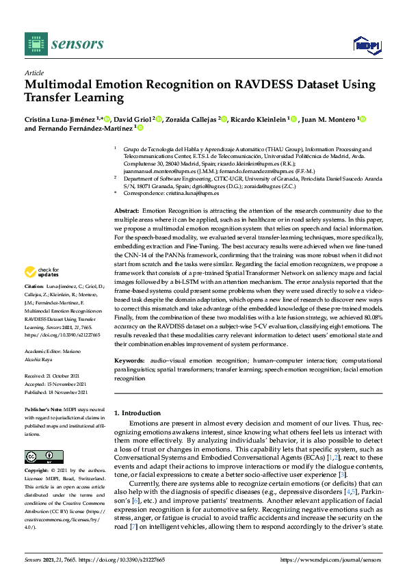 (PDF) Multimodal Emotion Recognition on RAVDESS Dataset Using Transfer ...