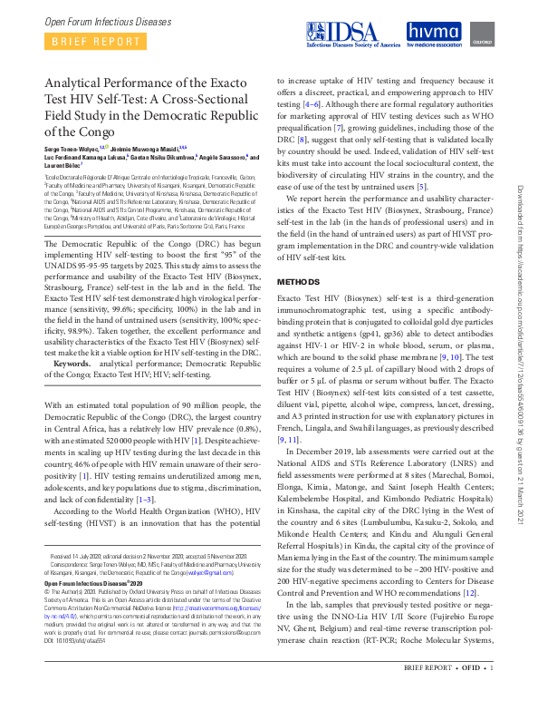 (PDF) Analytical Performance of the Exacto Test HIV Self-Test: A Cross ...