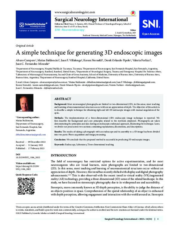(PDF) A simple technique for generating 3D endoscopic images