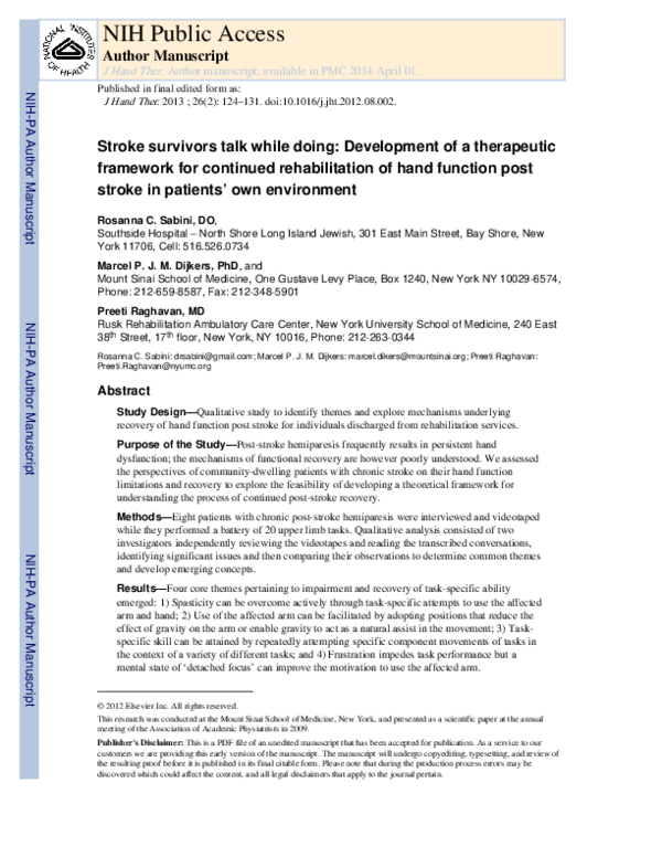 (PDF) Stroke survivors talk while doing: Development of a therapeutic ...