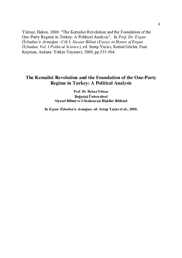 (PDF) The Kemalist Revolution and the Foundation of the One-Party ...