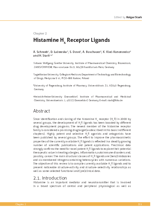 (PDF) Chapter 2 Histamine H4 Receptor Ligands
