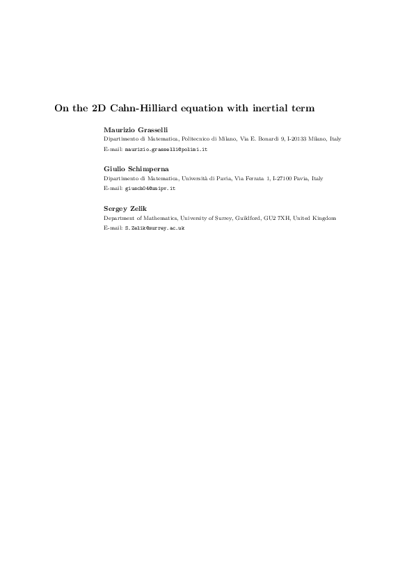 (PDF) On the 2D Cahn–Hilliard Equation with Inertial Term | Sergey ...