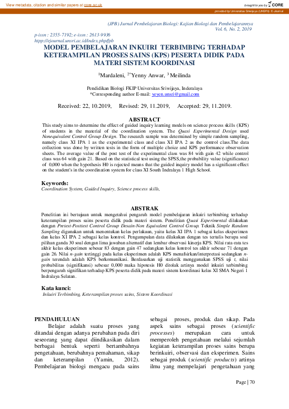 (PDF) Model Pembelajaran Inkuiri Terbimbing Terhadap Keterampilan Proses Sains (KPS) Peserta ...