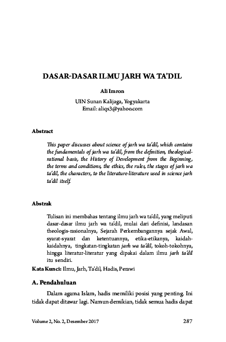 (PDF) Dasar-Dasar Ilmu Jarh Wa Ta'DIl