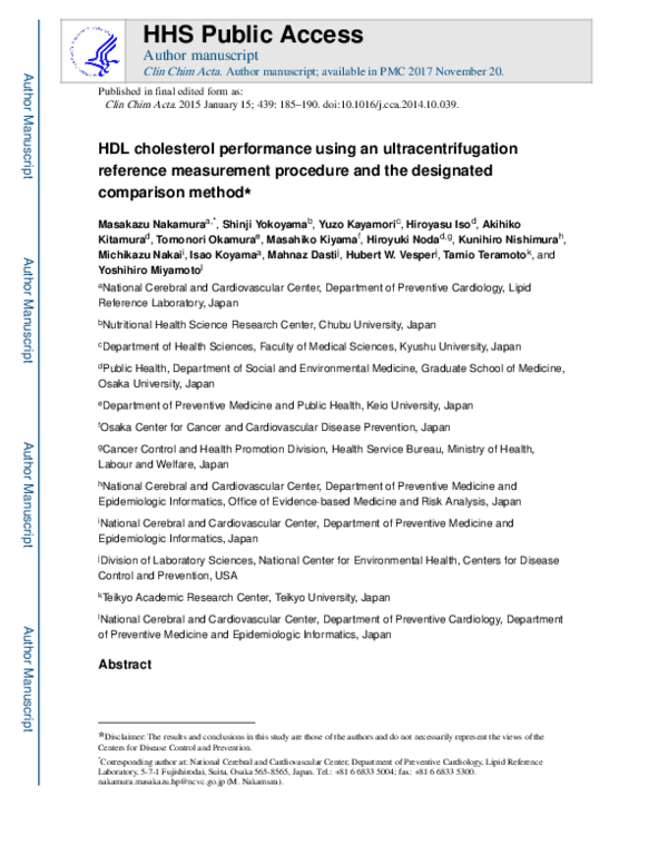 (PDF) HDL cholesterol performance using an ultracentrifugation ...