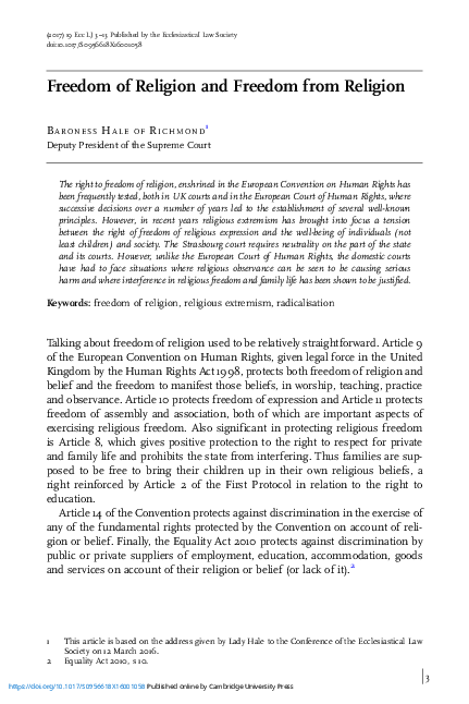 (PDF) Freedom of Religion and Freedom from Religion