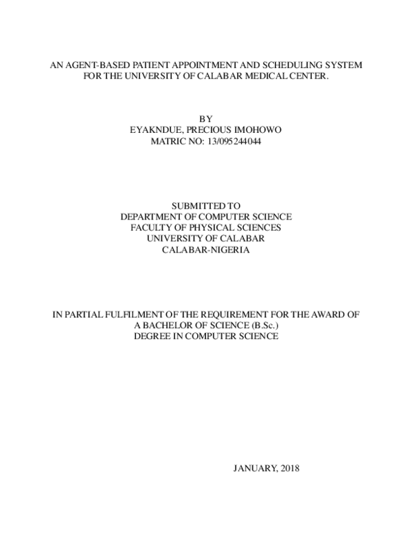 (PDF) AN AGENT-BASED PATIENT APPOINTMENT AND SCHEDULING SYSTEM FOR THE UNIVERSITY OF CALABAR ...