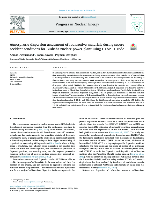 (PDF) Atmospheric dispersion assessment of radioactive materials during severe accident ...