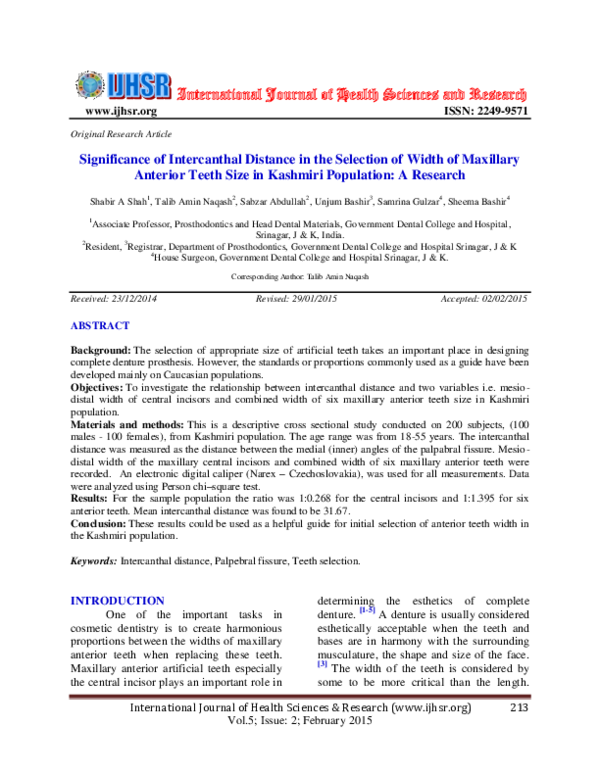 (PDF) Significance of Intercanthal Distance in the Selection of Width ...
