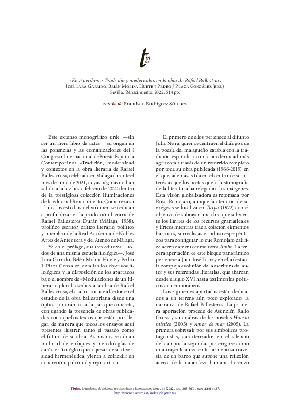 (PDF) RESEÑA SOBRE «EN SÍ PERDURA»: TRADICIÓN Y MODERNIDAD EN LA OBRA ...