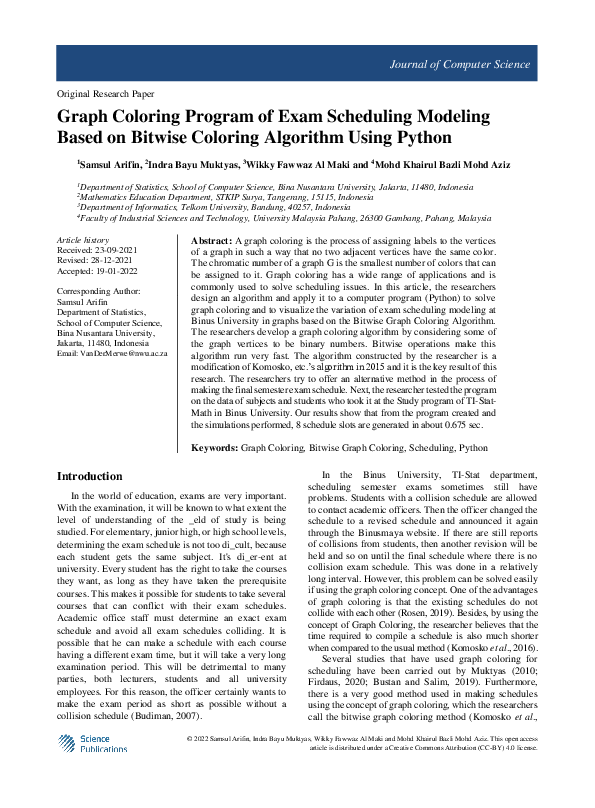 (PDF) Graph Coloring Program of Exam Scheduling Modeling Based on ...