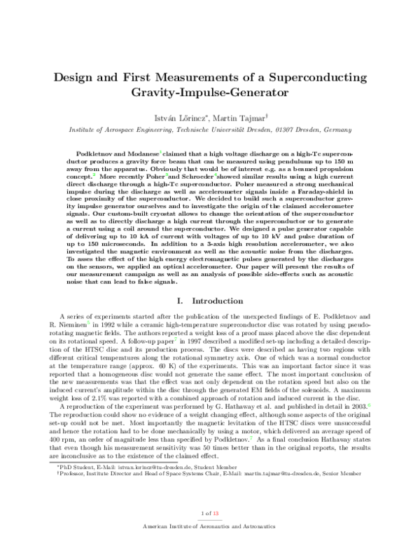 (PDF) Design and First Measurements of a Superconducting Gravity ...