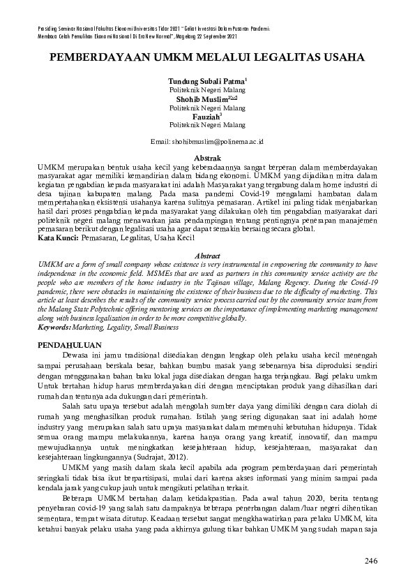 (PDF) Pemberdayaan Umkm Melalui Legalitas Usaha