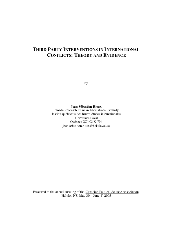 (PDF) Third Party Interventions in International Conflicts: Theory and ...