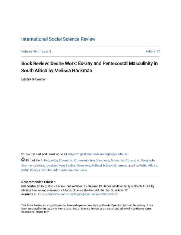 (PDF) Book Review: Desire Work: Ex-Gay and Pentecostal Masculinity in ...