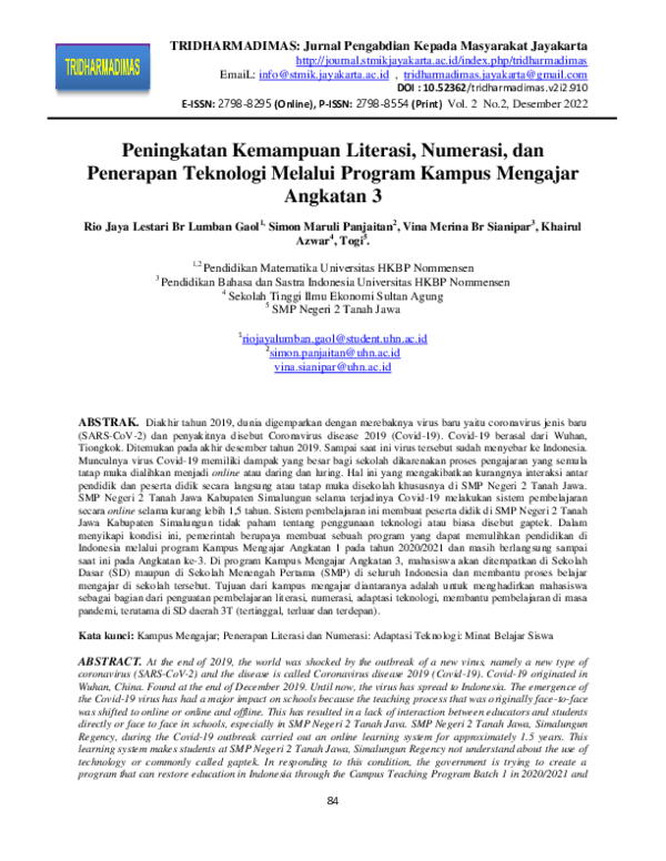 (PDF) Peningkatan Kemampuan Literasi, Numerasi, dan Penerapan Teknologi Melalui Program Kampus ...