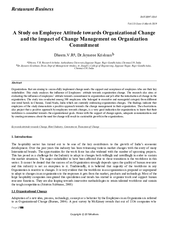 (PDF) A Study on Employee Attitude towards Organizational Change and the impact of Change ...